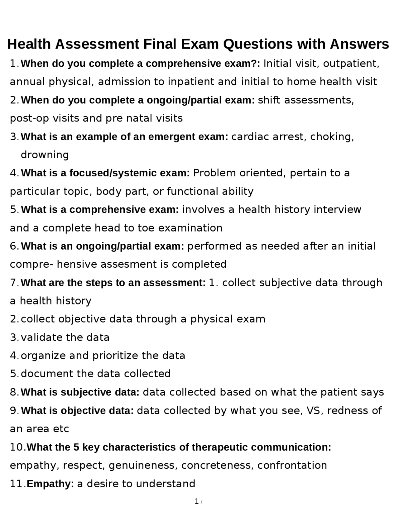 Health Assessment Final Exam Questions with Answers | Exams Nursing ...