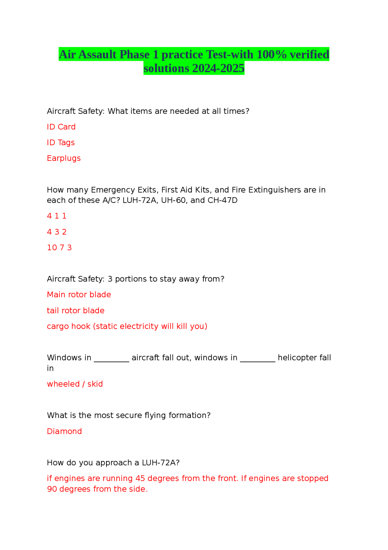 Air Assault Phase 1 practice Test-with 100% verified solutions 2024 ...