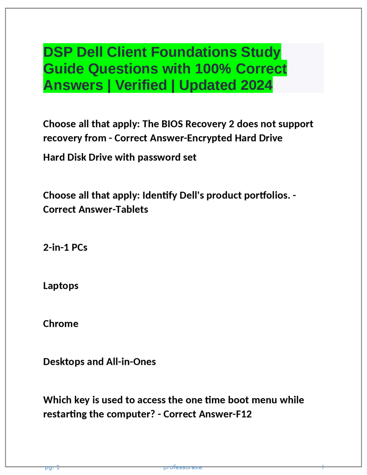 DSP Dell Client Foundations Study Guide Questions with 100% Correct ...