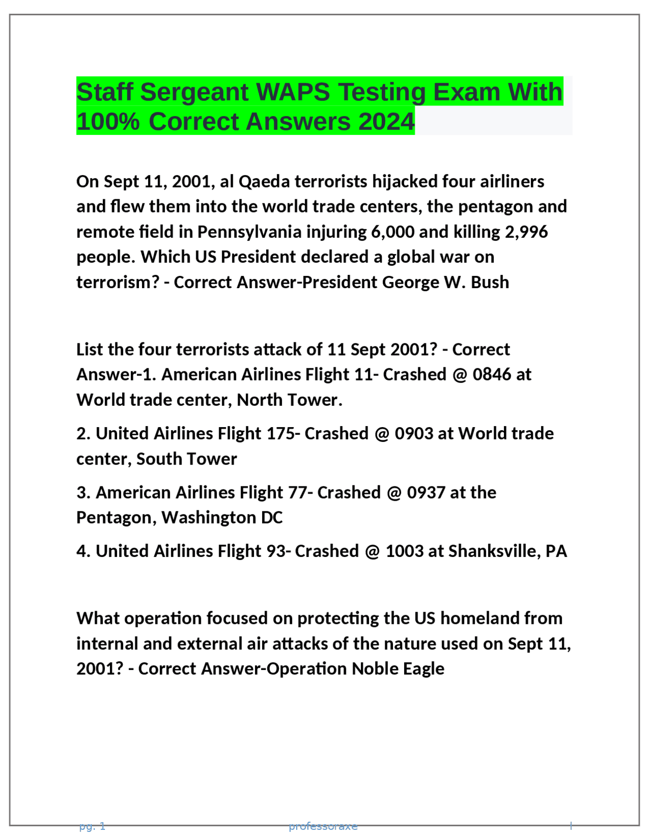 Staff Sergeant WAPS Testing Exam With 100% Correct Answers 2024 | Exams ...