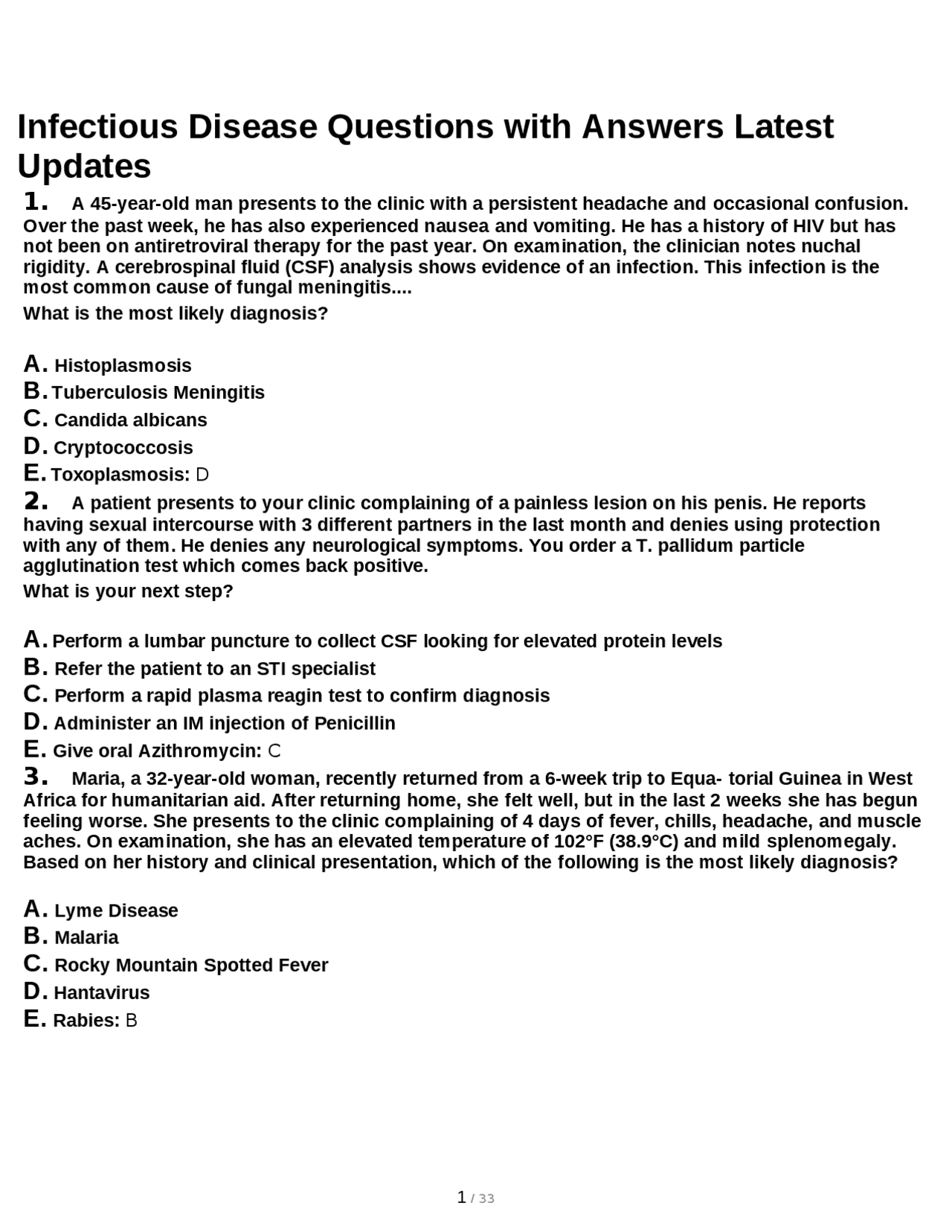 Infectious Disease Questions with Answers Latest Updates | Exams ...