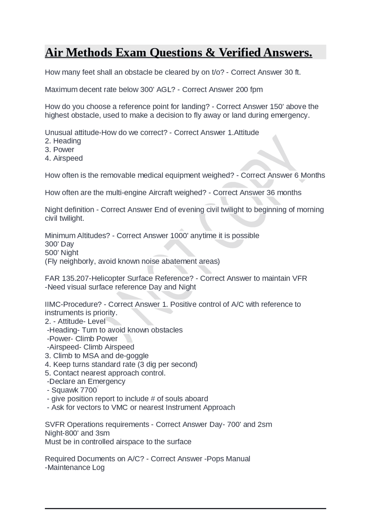 Air Methods Exam Questions & Verified Answers. | Exams Computational Methods | Docsity