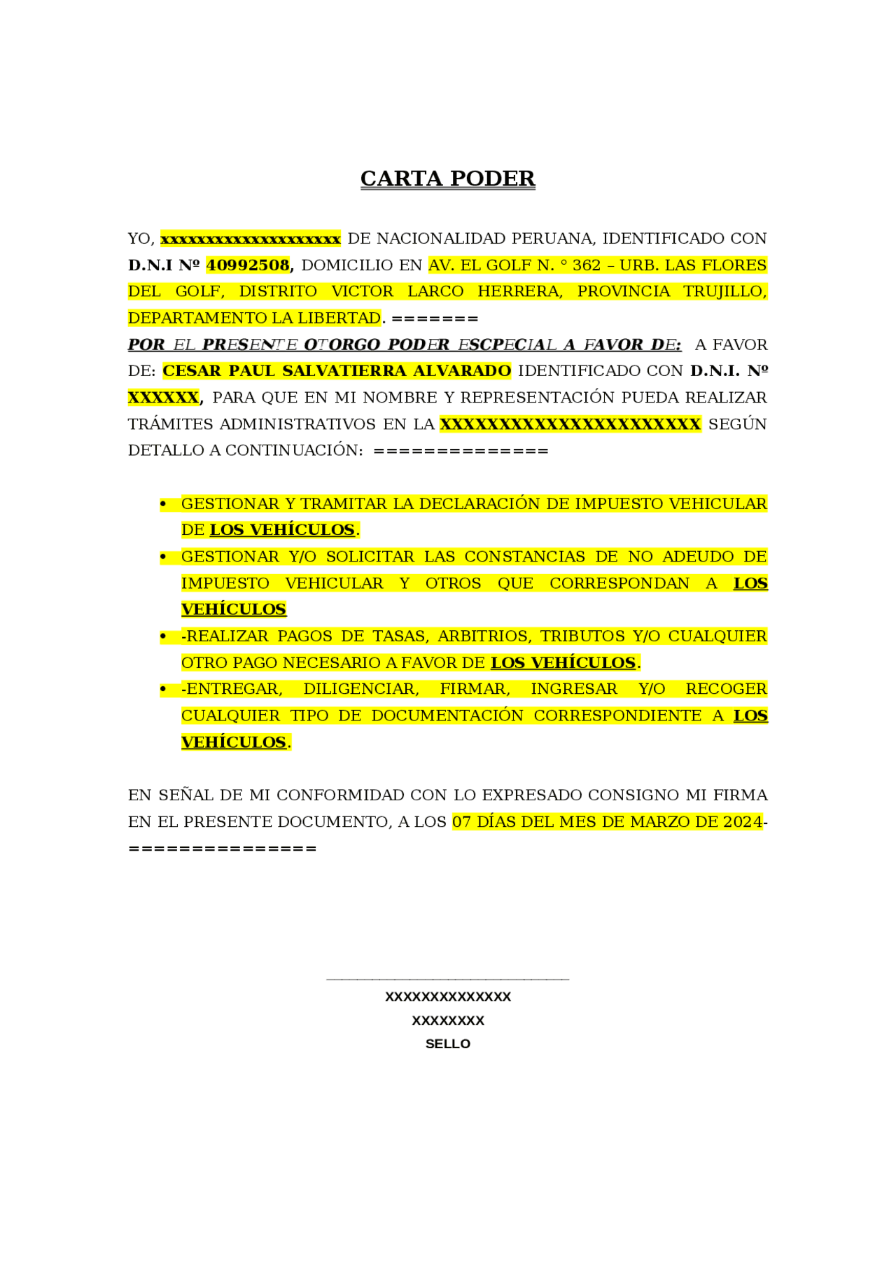 Modelo De Carta Poder