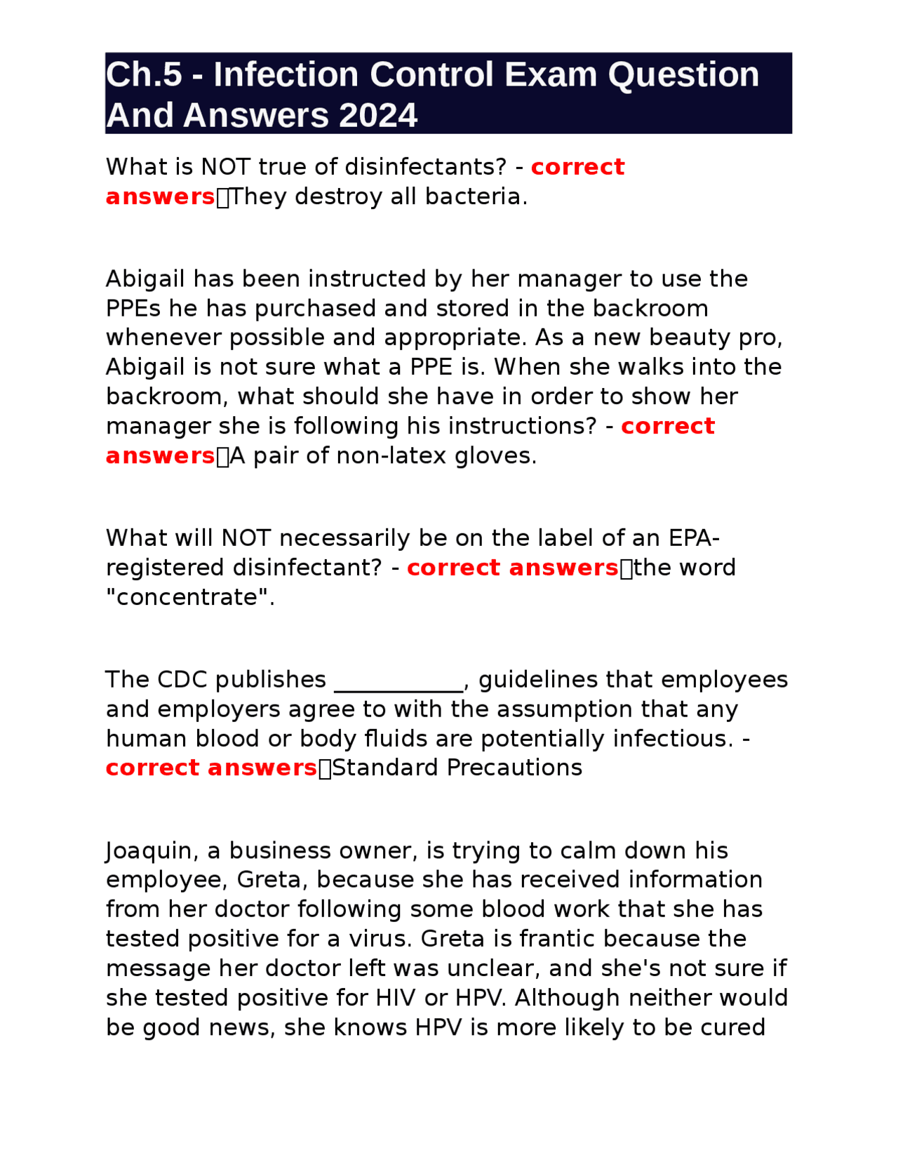 Ch.5 - Infection Control Exam Question And Answers 2024 | Exams Nursing ...