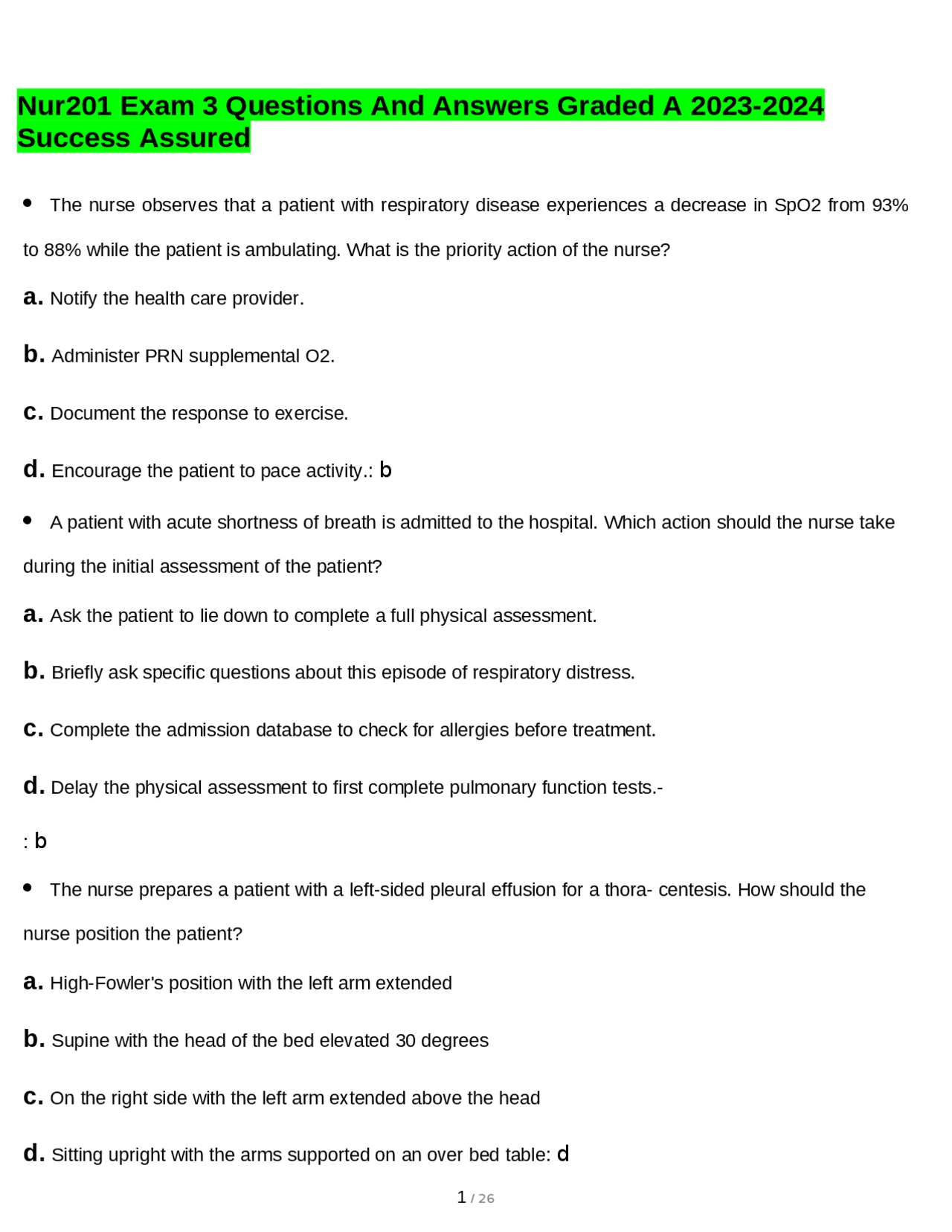 Nur201 Exam 3 Questions And Answers Graded A 2023-2024 Success Assured | Exams Nursing | Docsity