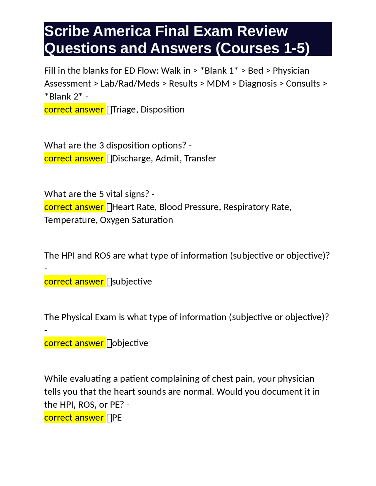 Scribe America Final Exam Review Questions and Answers (Courses 1-5 ...