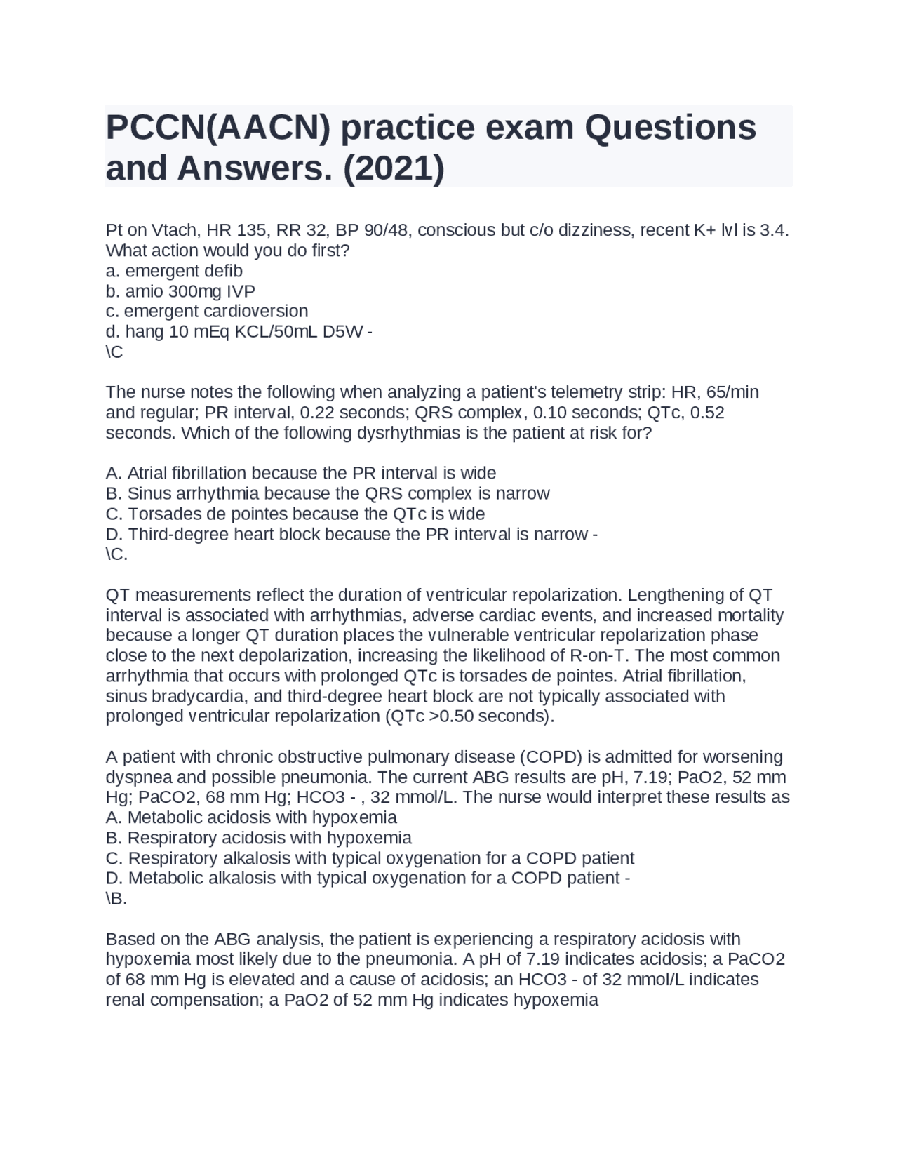 PCCN(AACN) practice exam Questions and Answers. (2021) | Exams Nursing ...