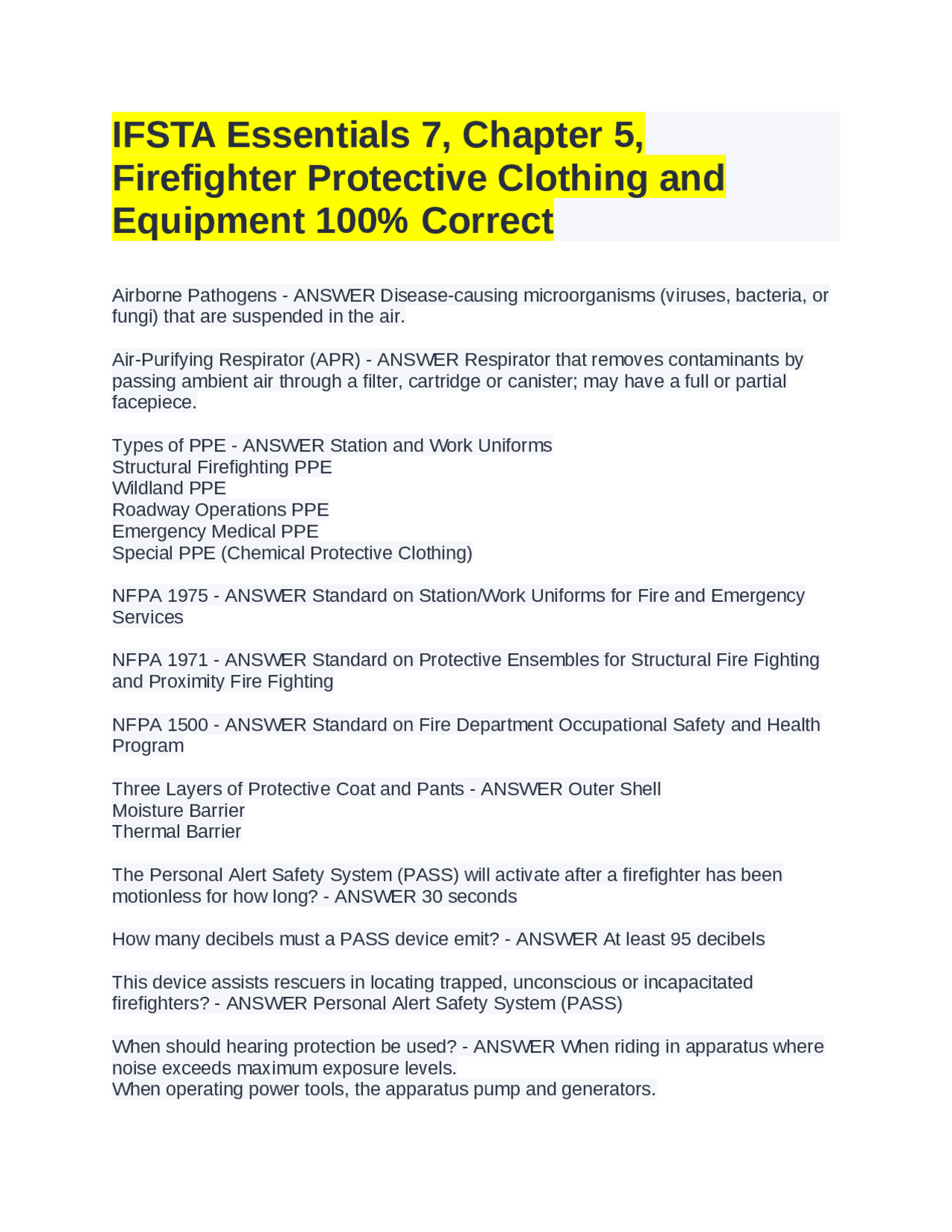 IFSTA Essentials 7, Chapter 5, Firefighter Protective Clothing and ...