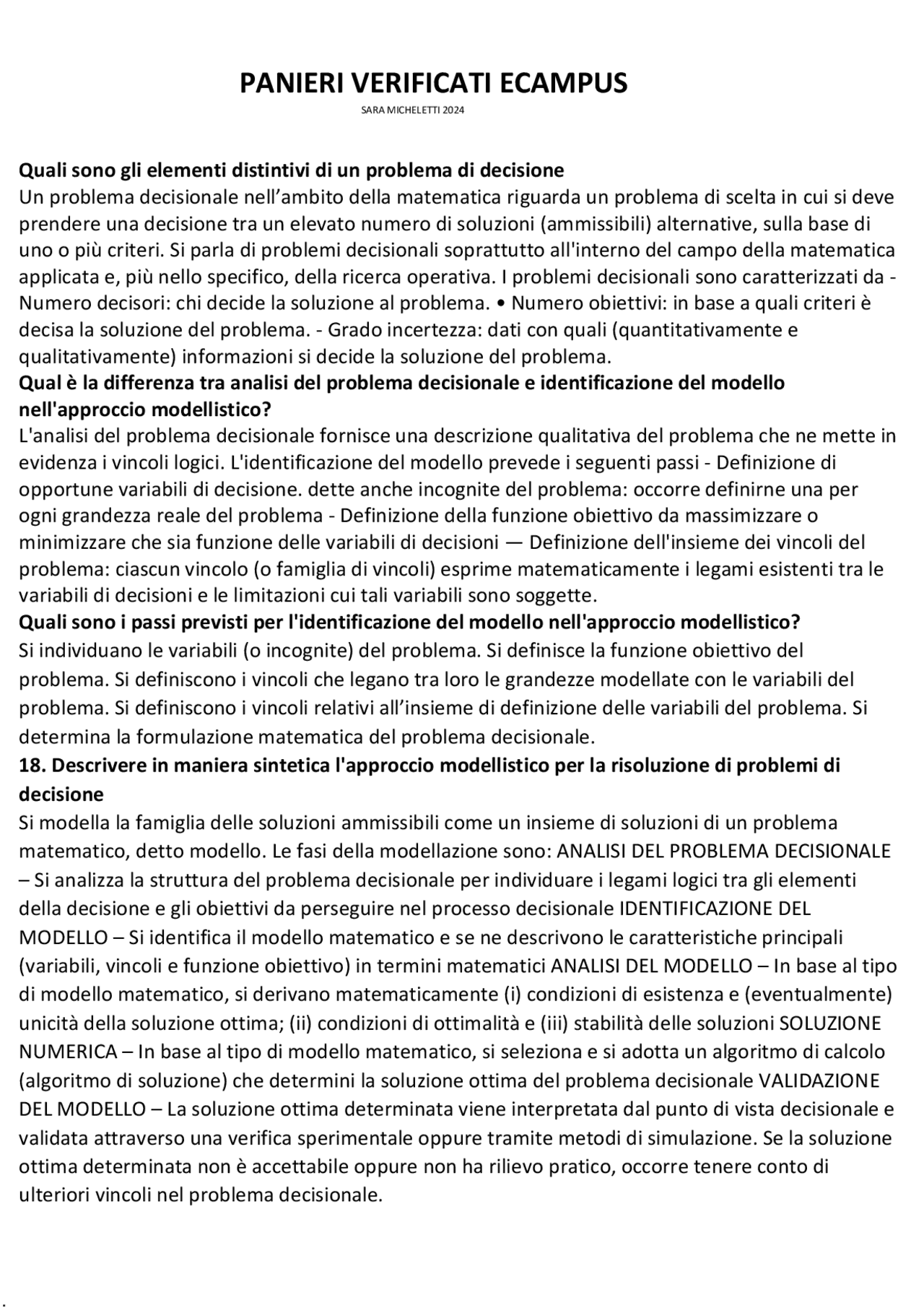 Paniere 2024 Aperte RICERCA OPERATIVA INGEGNERIA INFORMATICA E DELL'AUTOMAZIONE Docente C ...