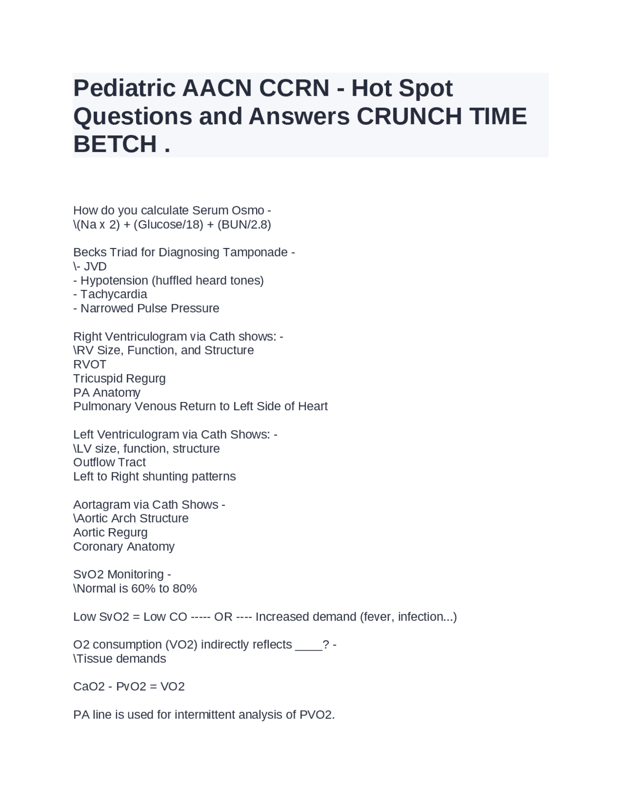 Pediatric AACN CCRN - Hot Spot Questions and Answers CRUNCH TIME BETCH ...