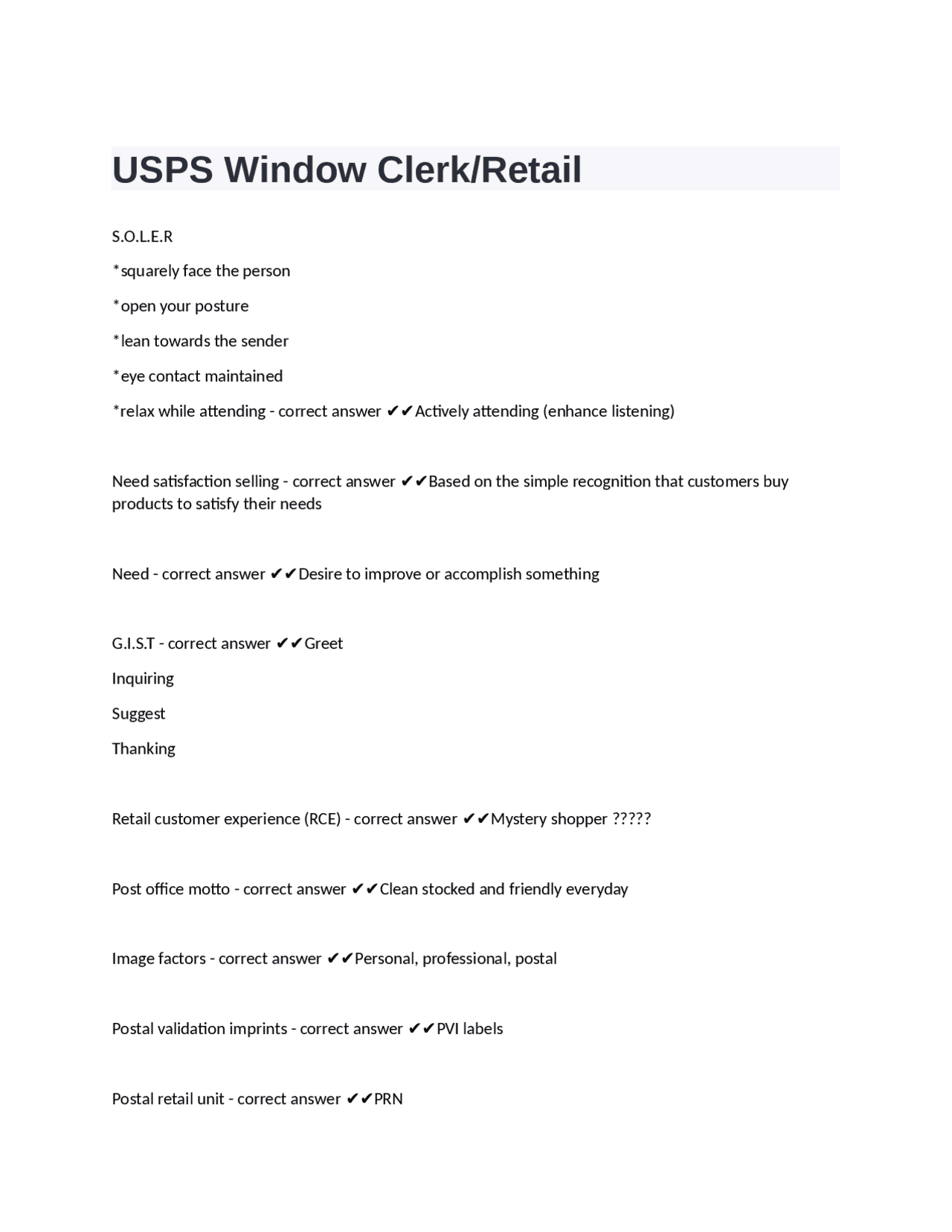 USPS Window Clerk/Retail questions with verified answers | Exams ...