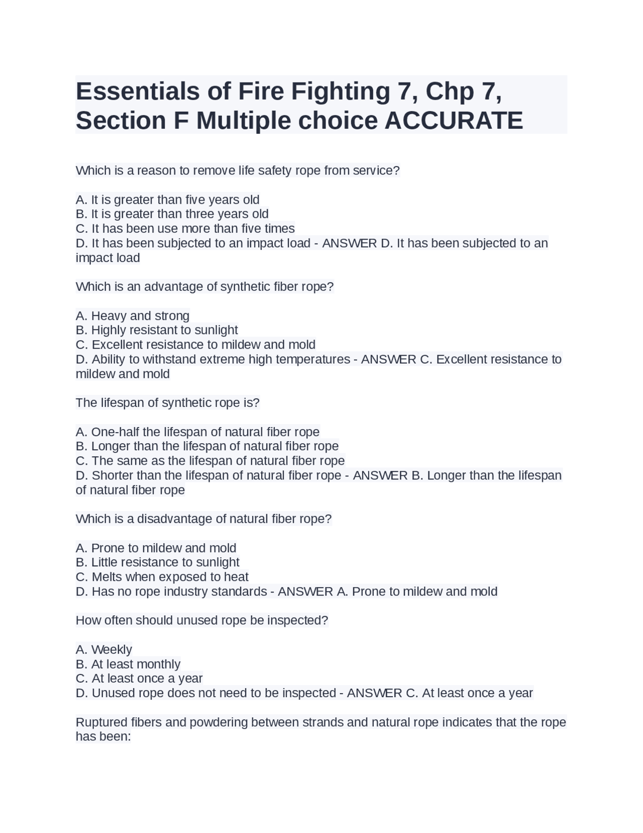 Essentials of Fire Fighting 7, Chp 7, Section F Multiple choice ...
