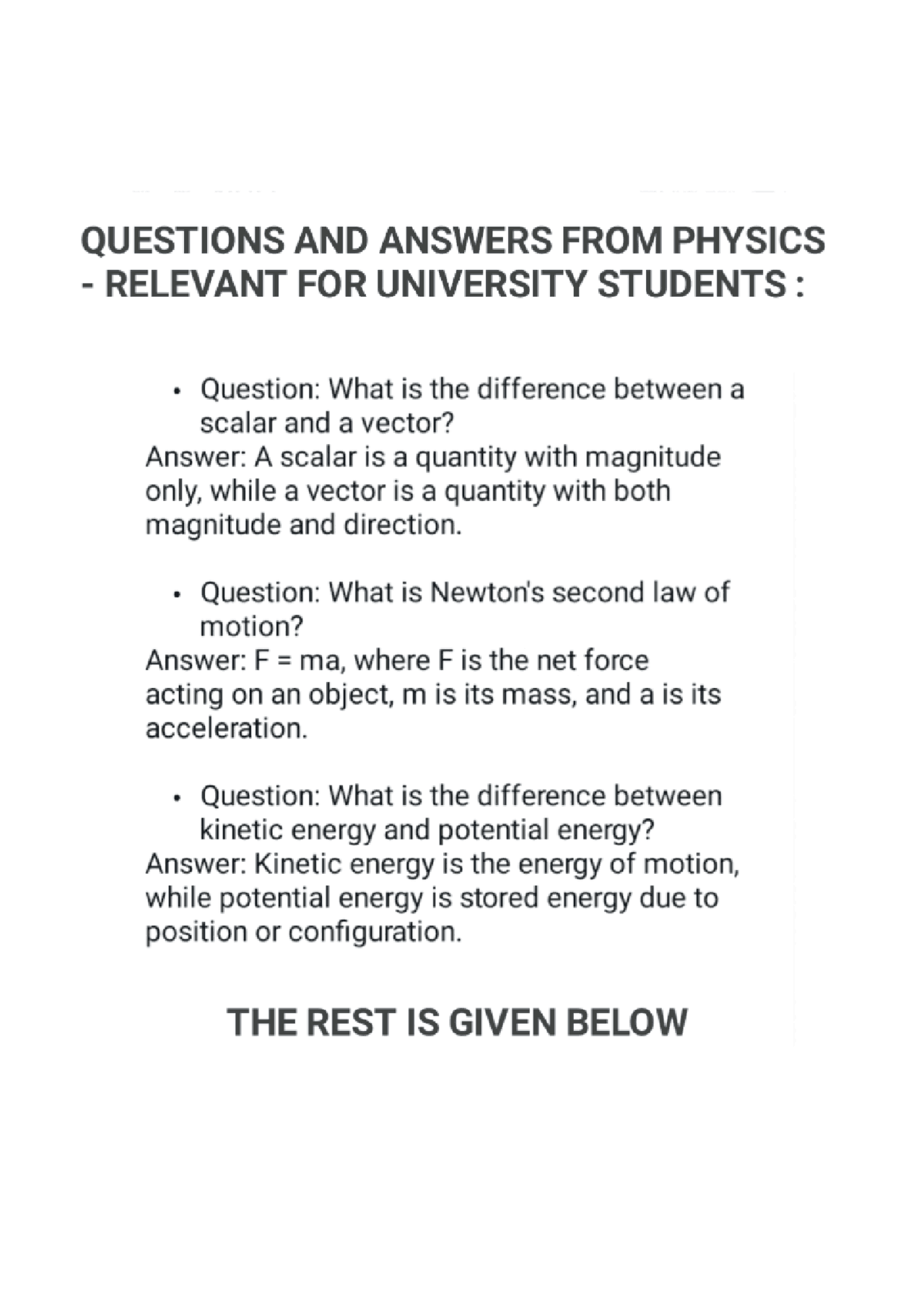 Questions And Answers From Physics - Relevant For University Students ...