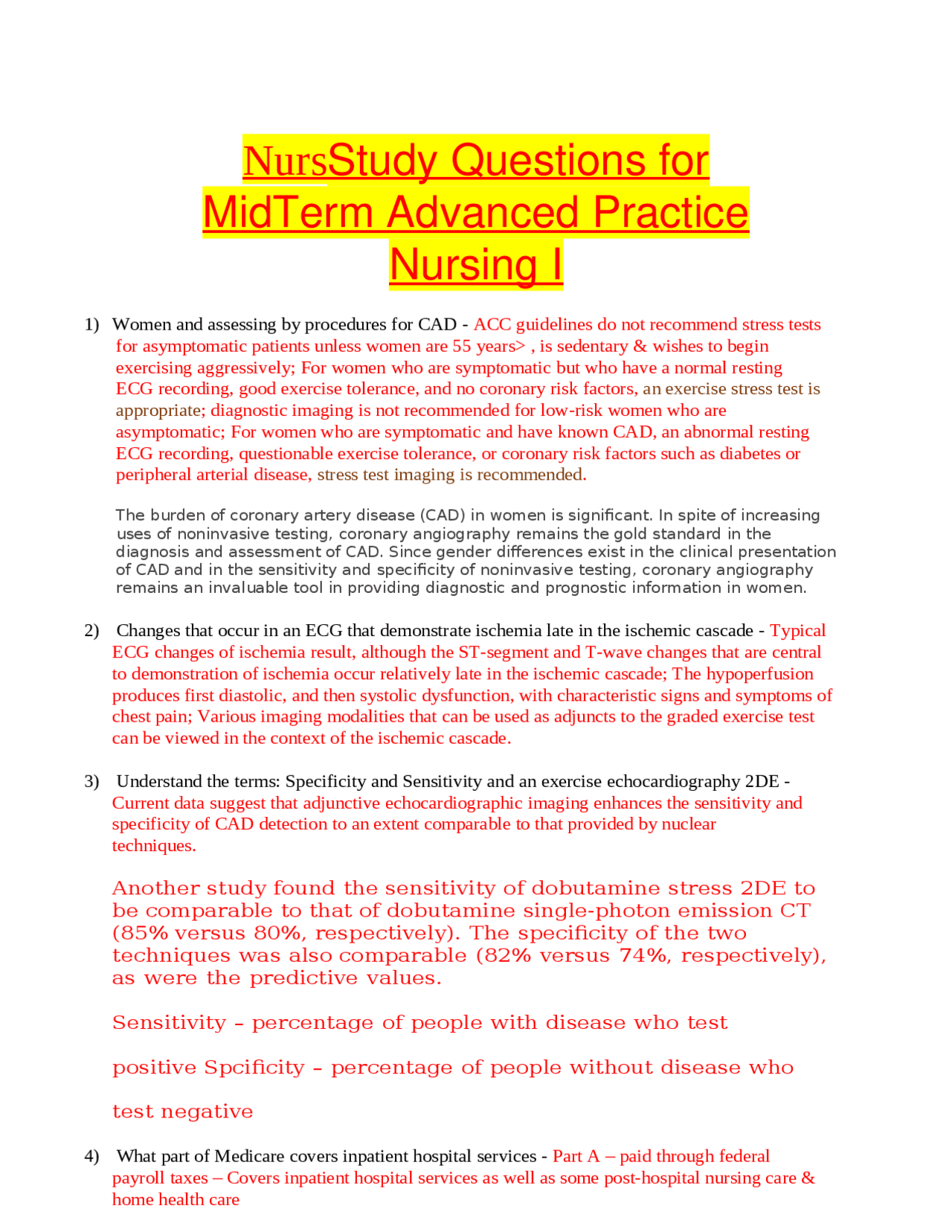 Nursing exam Course Pt 26 Questions with Answers | Exams Nursing | Docsity