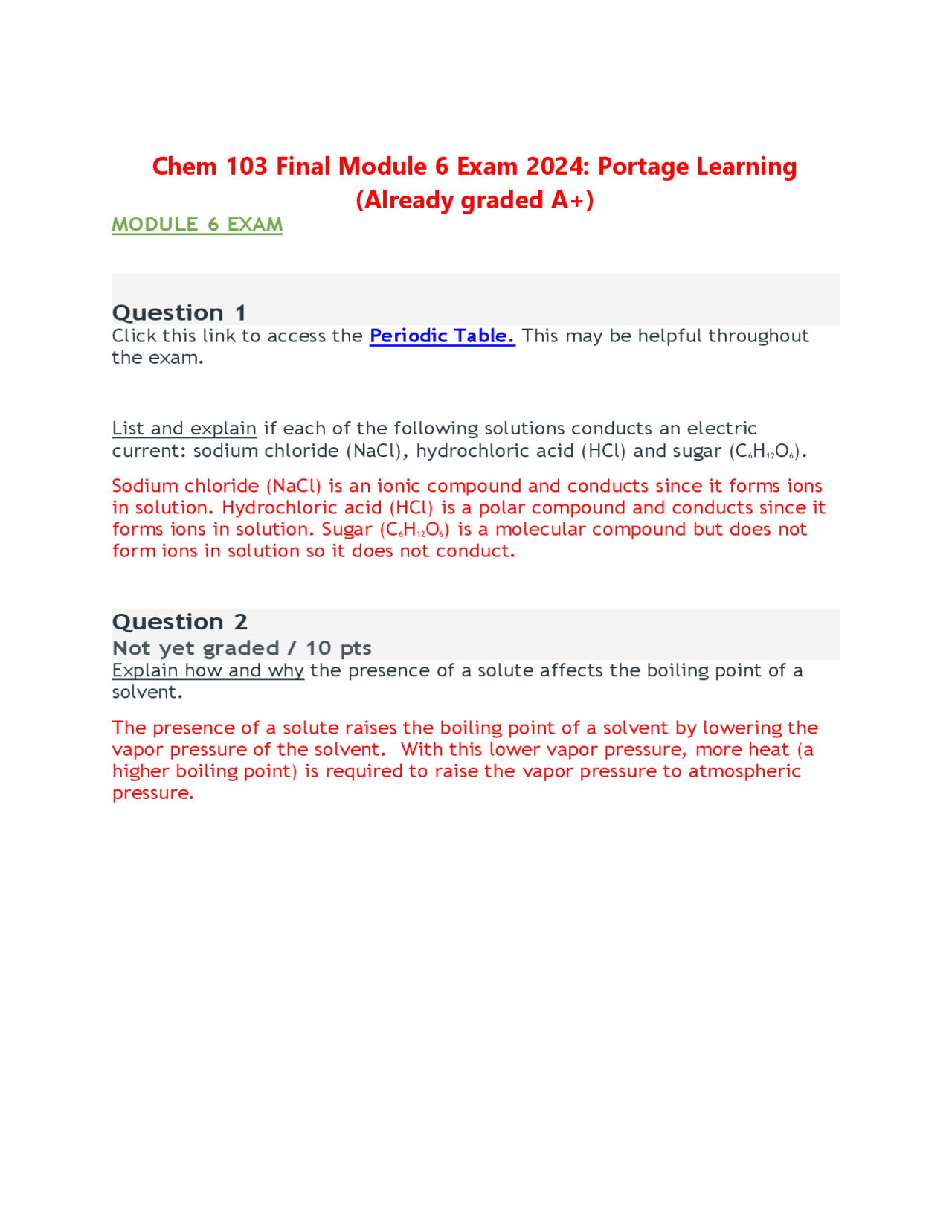 Chem 103 Final Module 6 Exam 2024: Portage Learning (Already graded A+ ...