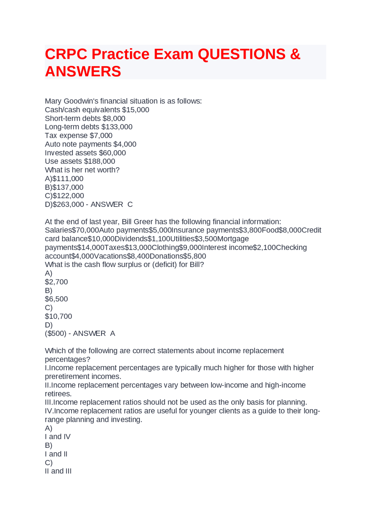 CRPC Practice Exam Questions & Answers | Exams Criminal Law | Docsity