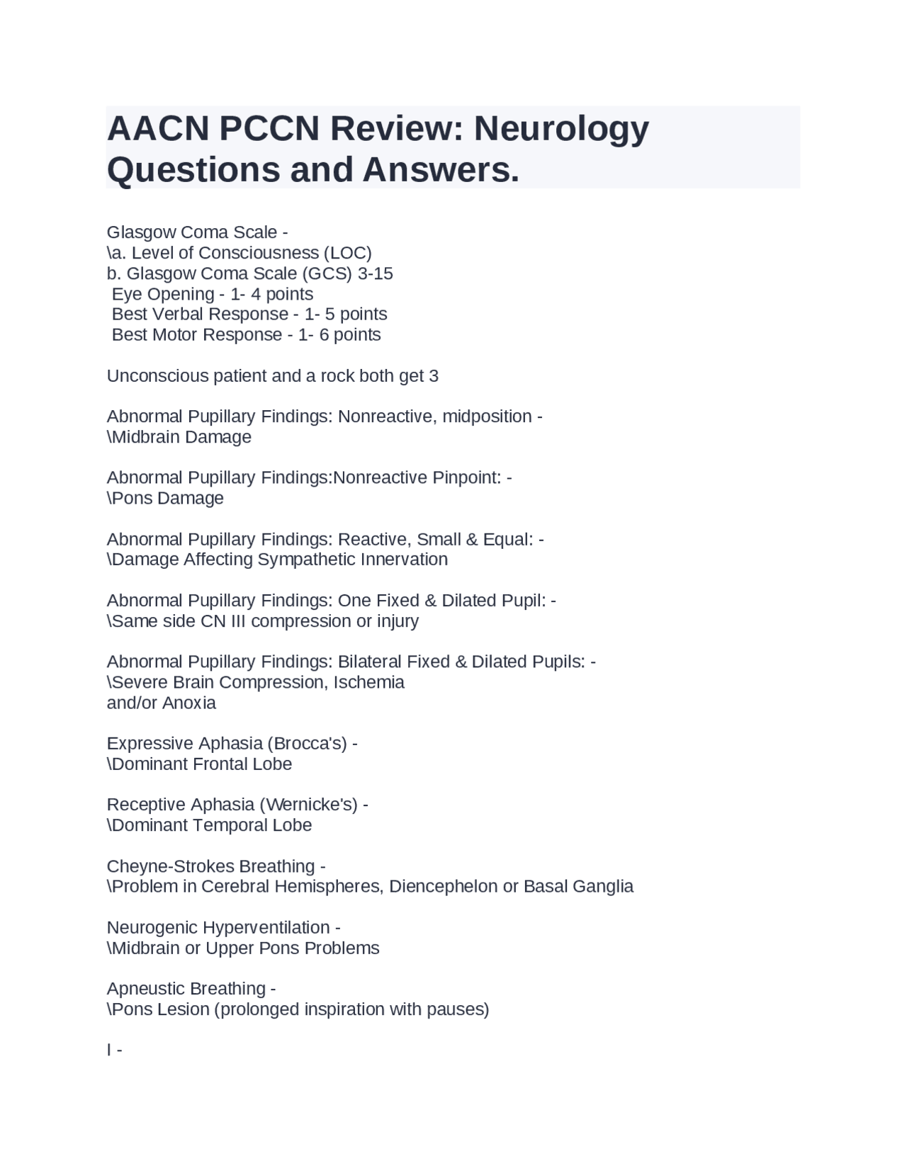 AACN PCCN Review: Neurology Questions and Answers. | Exams Nursing ...