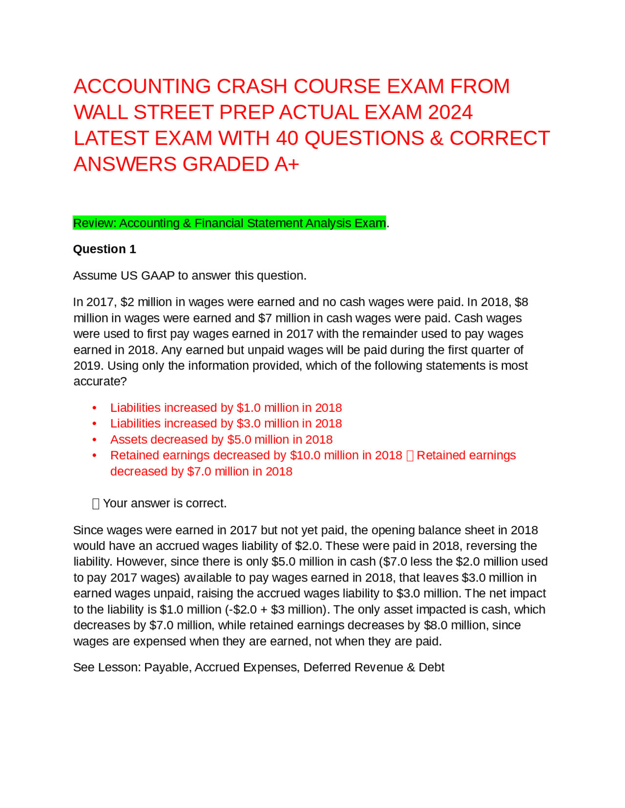 ACCOUNTING CRASH COURSE EXAM FROM WALL STREET PREP ACTUAL EXAM 2024 ...