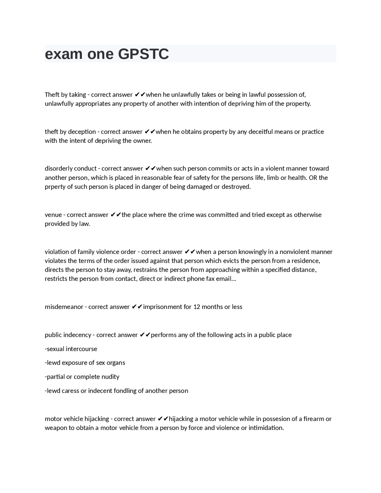 exam one GPSTC questions with verified answers graded A+ | Exams Nursing | Docsity