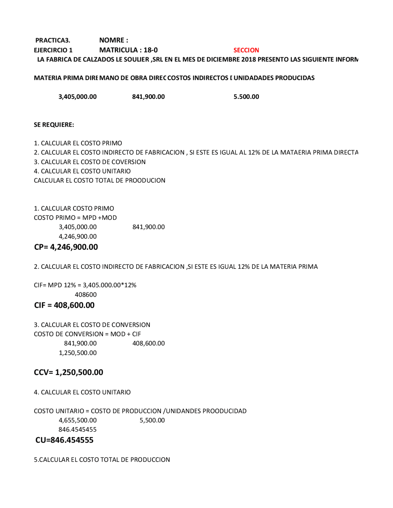 Práctica de contabilidad de costo | Ejercicios de Contabilidad | Docsity