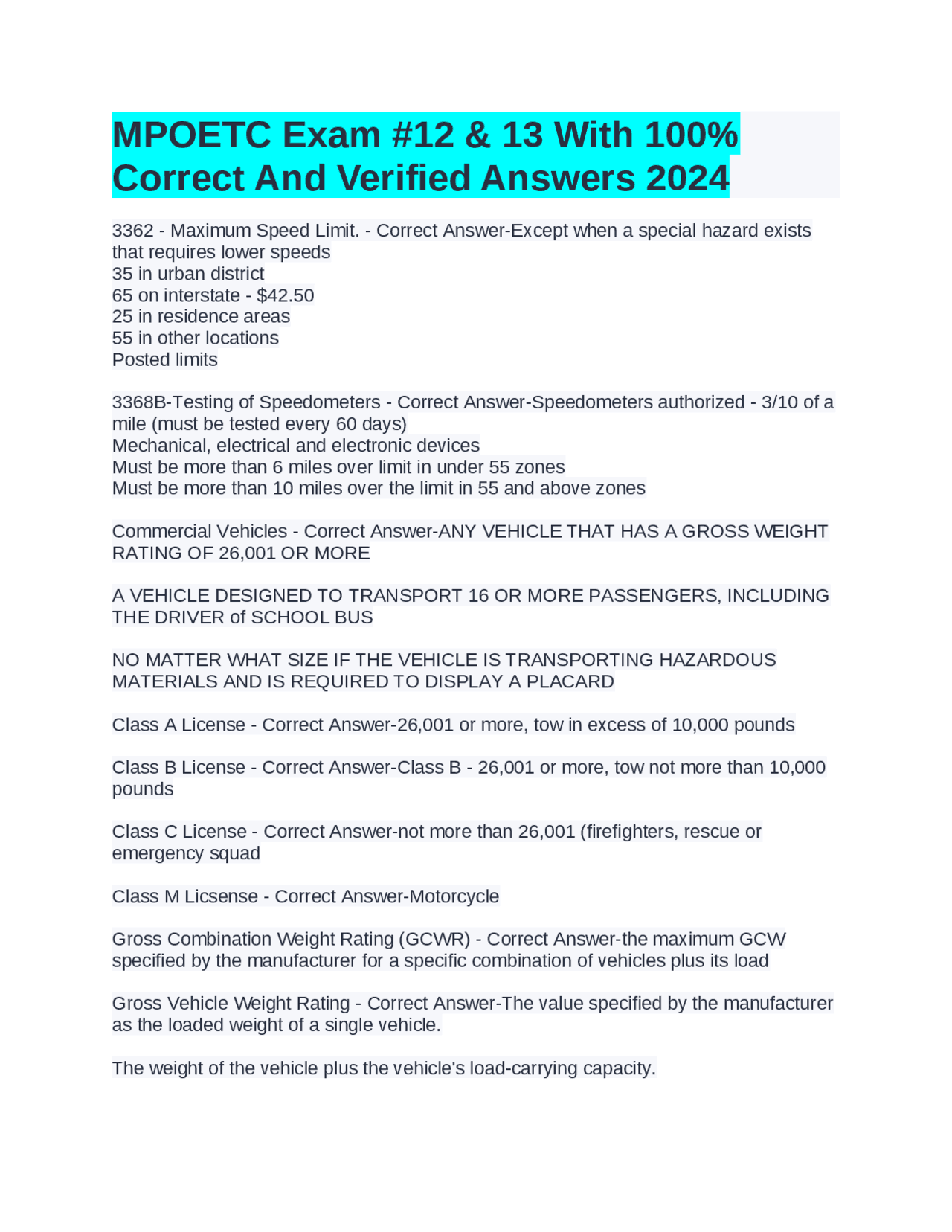 MPOETC Exam #12 & 13 With 100% Correct And Verified Answers 2024 ...