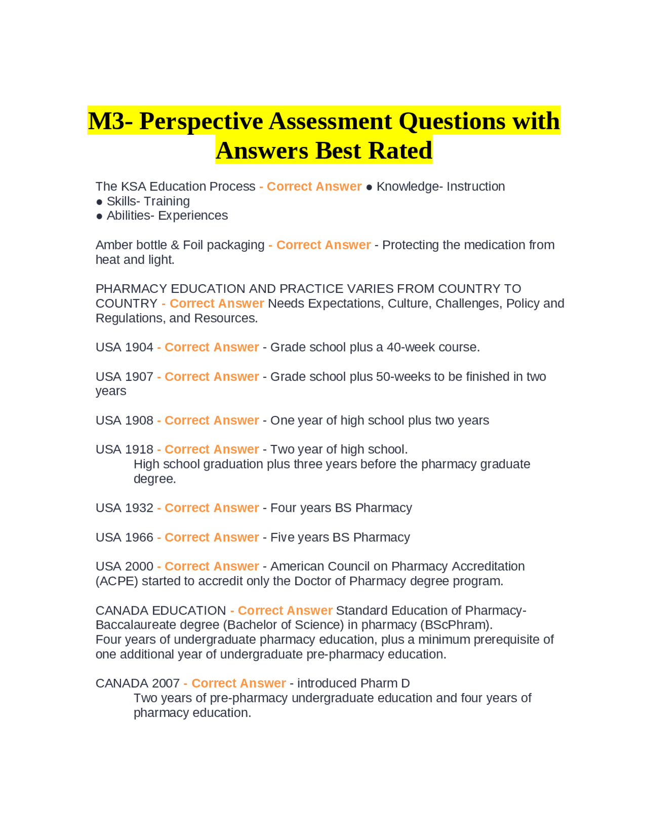 M3- Perspective Assessment Questions with Answers Best Rated | Exams ...