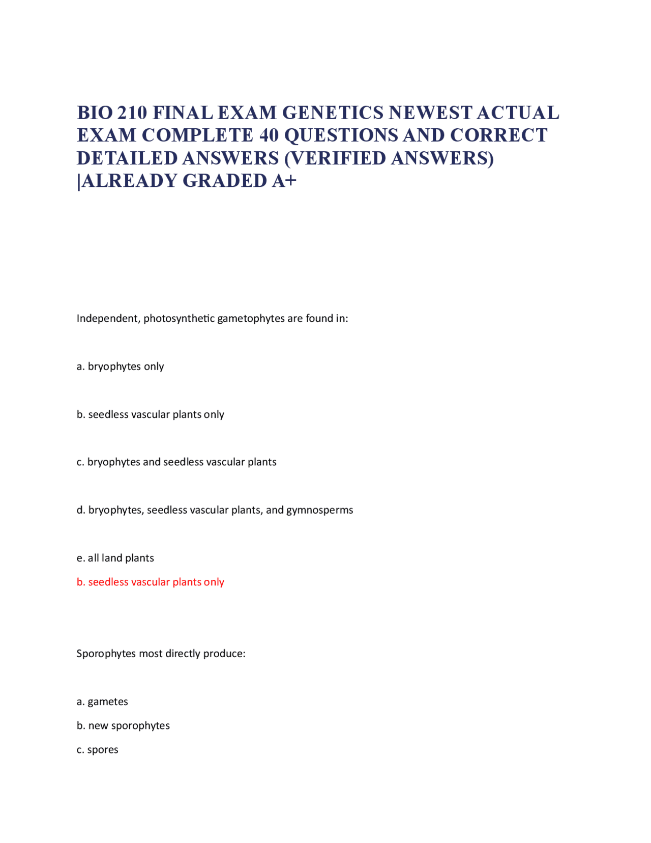 BIO 210 FINAL EXAM GENETICS NEWEST ACTUAL EXAM COMPLETE 40 QUESTIONS ...
