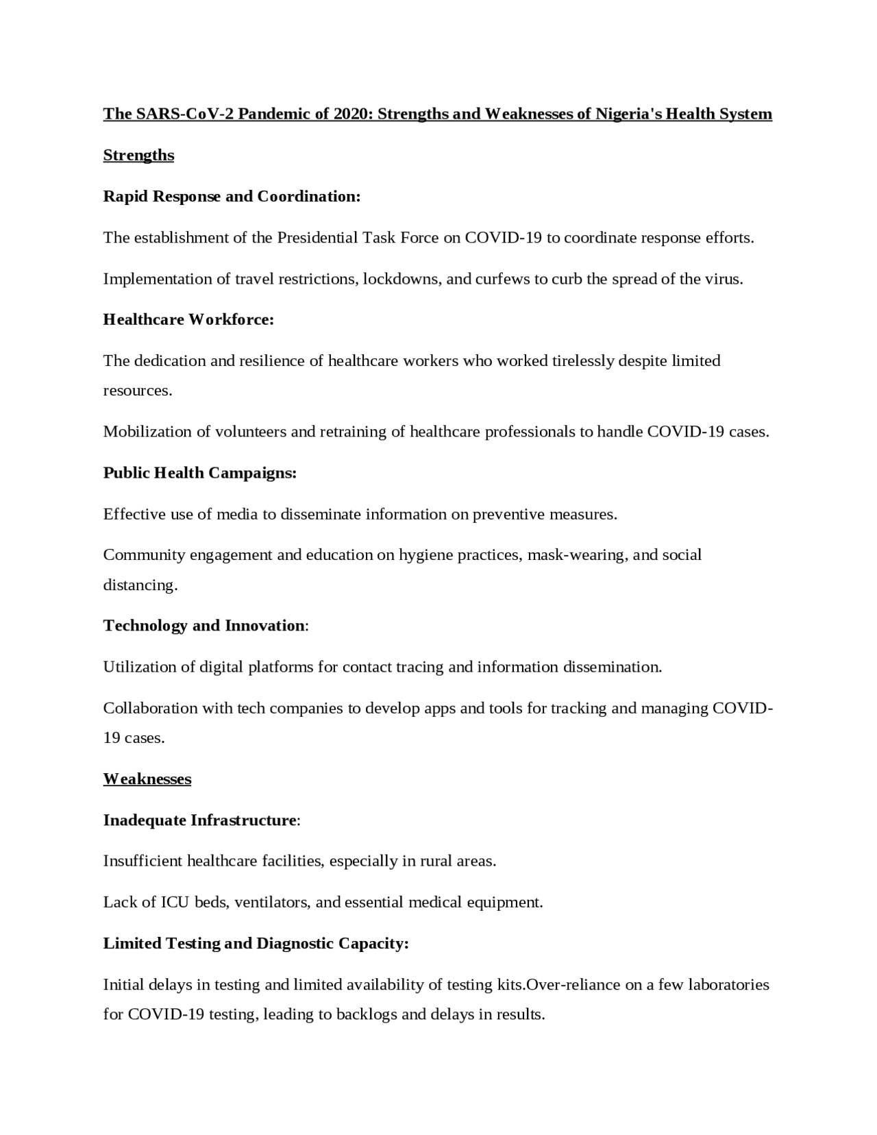 The SARS-CoV-2 Pandemic of 2020: Strengths and Weaknesses of Nigeria's ...