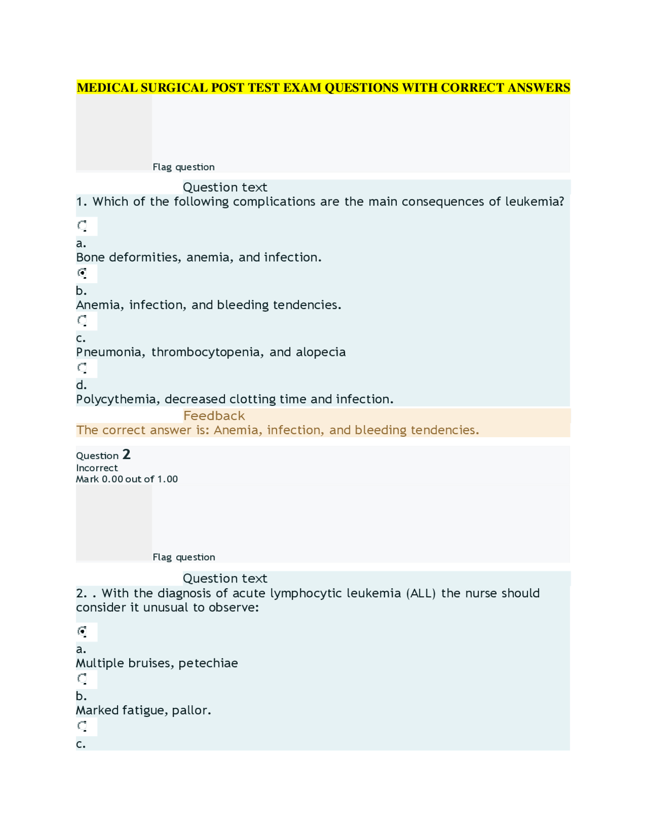 Medical Surgical Post Test Exam Questions with Correct Answers | Exams ...