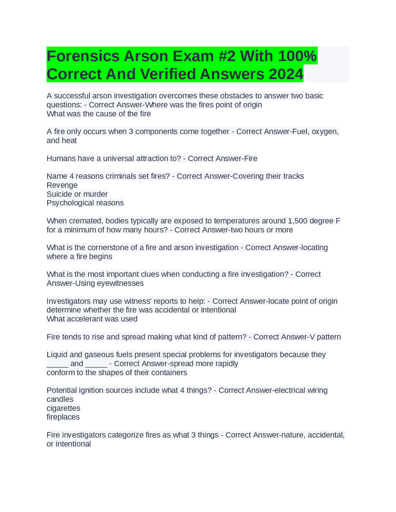 Forensics Arson Exam #2 With 100% Correct And Verified Answers 2024 ...