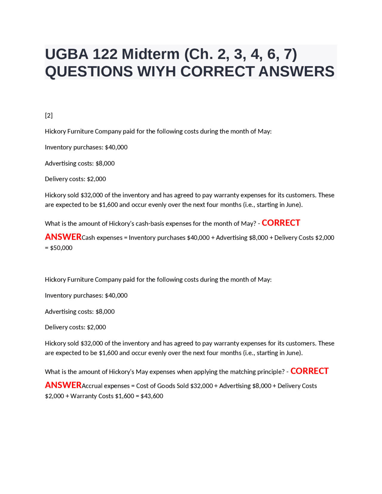 UGBA 122 Midterm (Ch. 2, 3, 4, 6, 7) QUESTIONS WIYH CORRECT ANSWERS ...