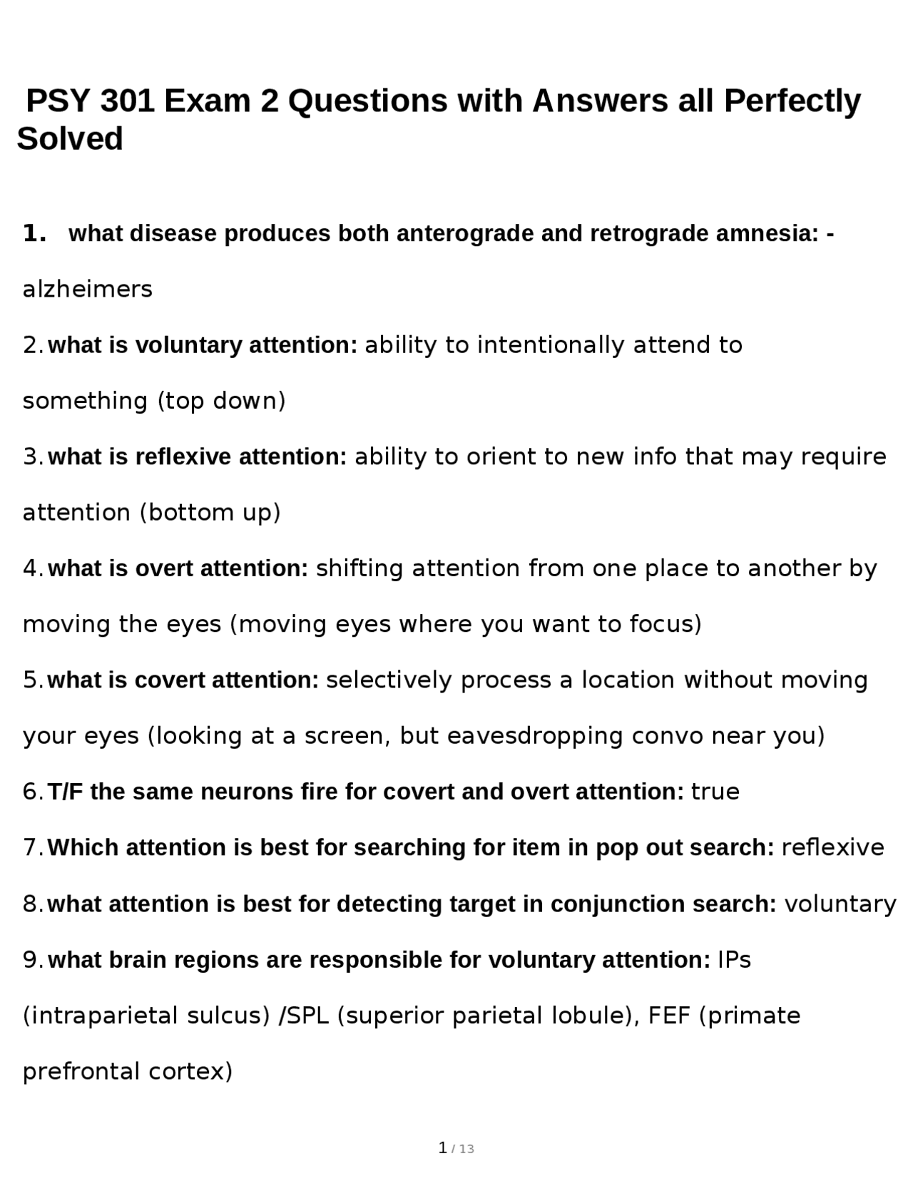 PSY 301 Exam 2 Questions with Answers all Perfectly Solved | Exams ...