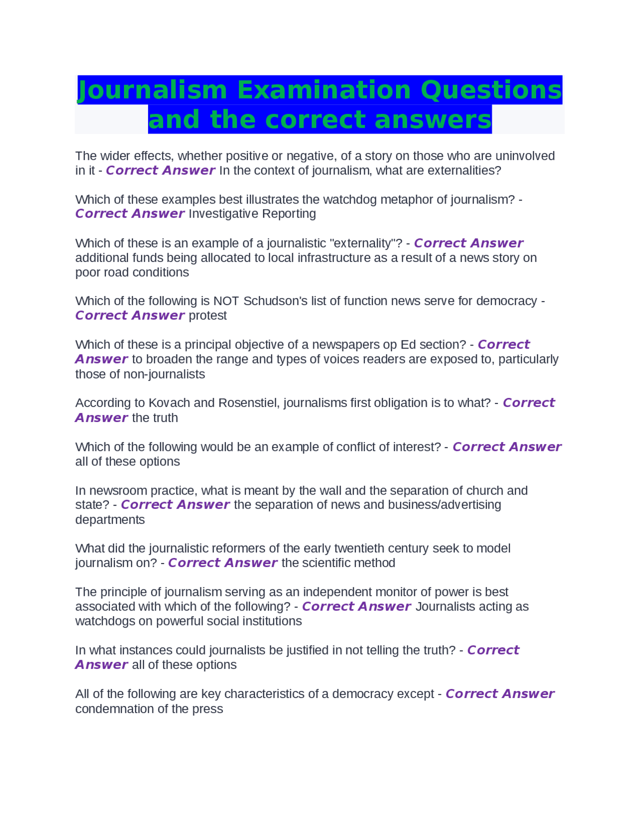 Journalism Examination Questions and the correct answers | Exams ...