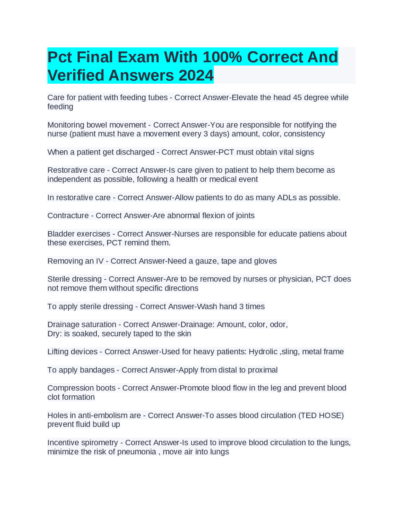 Pct Final Exam With 100% Correct And Verified Answers 2024 | Exams ...