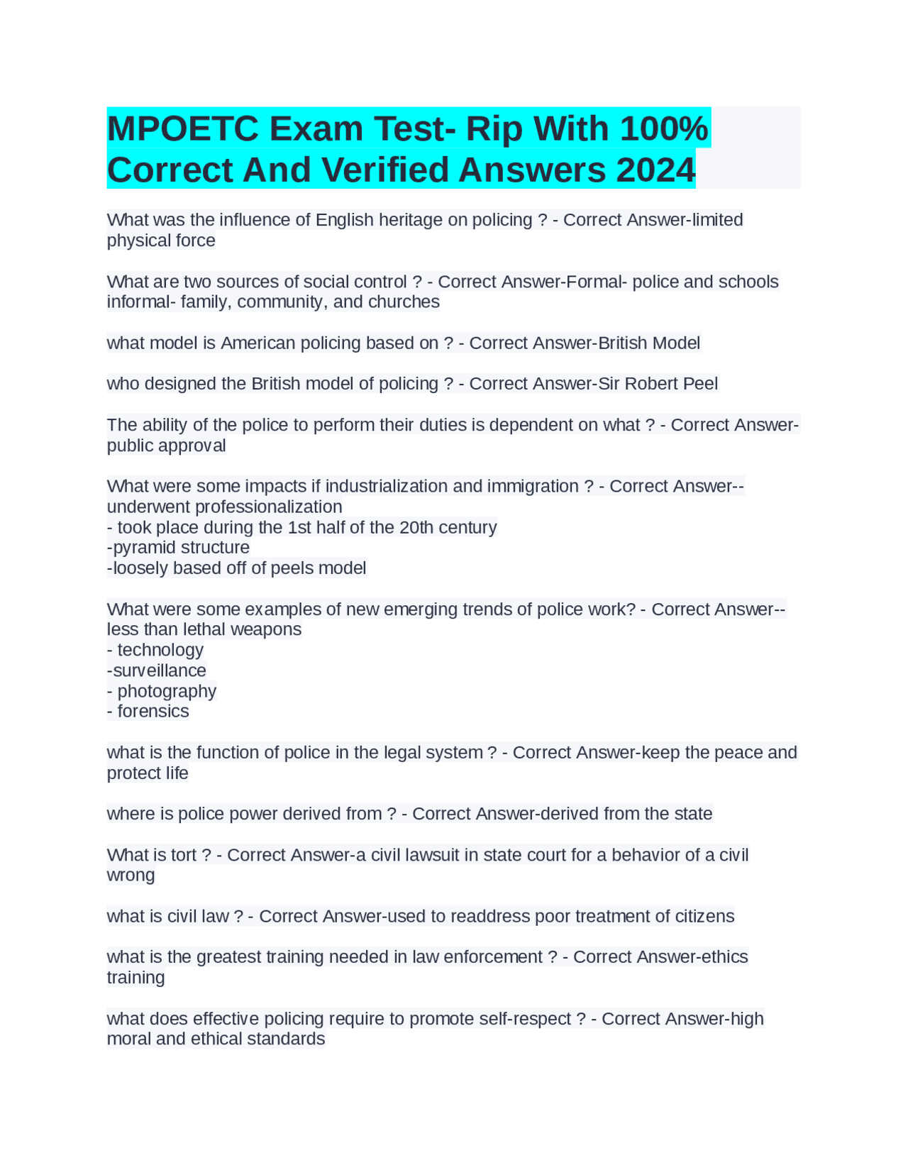 MPOETC Exam Test- Rip With 100% Correct And Verified Answers 2024 ...