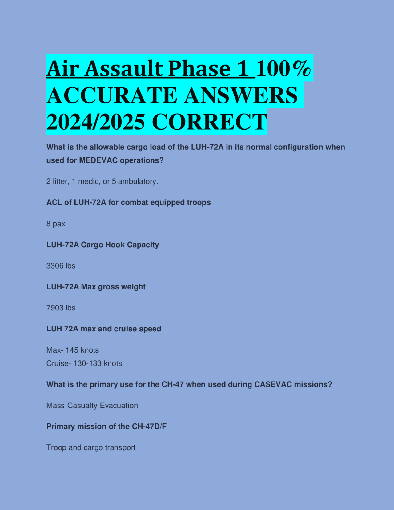 Air Assault Phase 1 100% ACCURATE ANSWERS 2024/2025 CORRECT | Exams ...