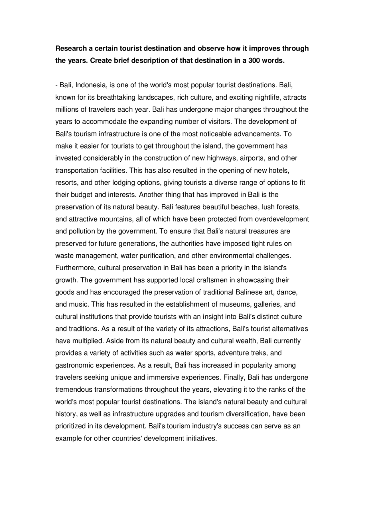 The Transformation of Bali: A Thriving Tourist Destination | Exercises ...