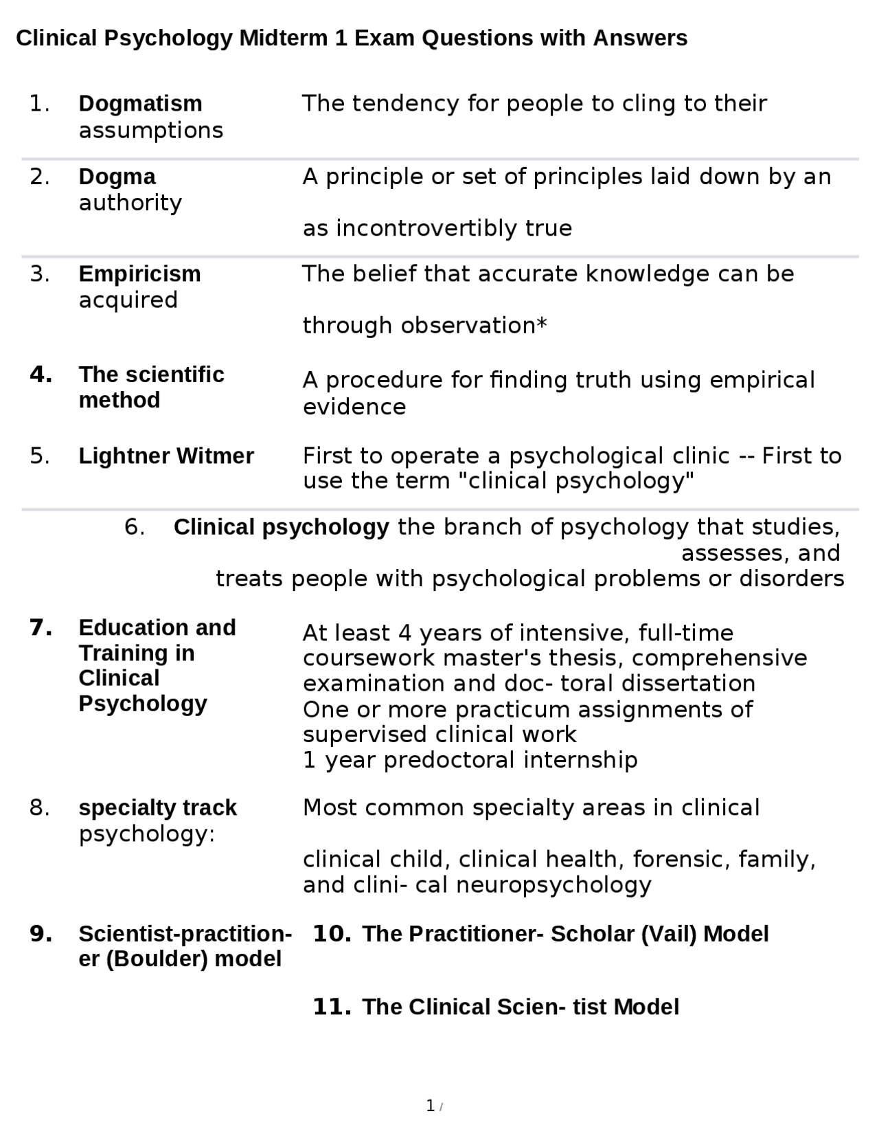 Clinical Psychology Midterm 1 Exam Questions with Answers | Exams ...