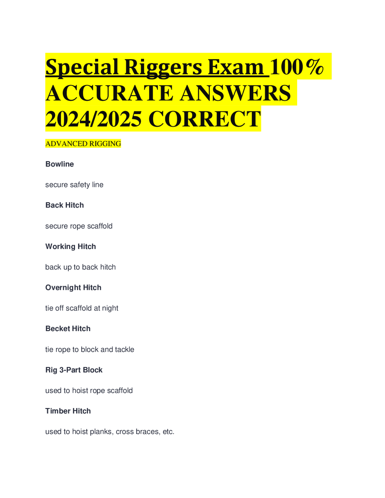 Special Riggers Exam 100% ACCURATE ANSWERS 2024/2025 CORRECT | Exams ...