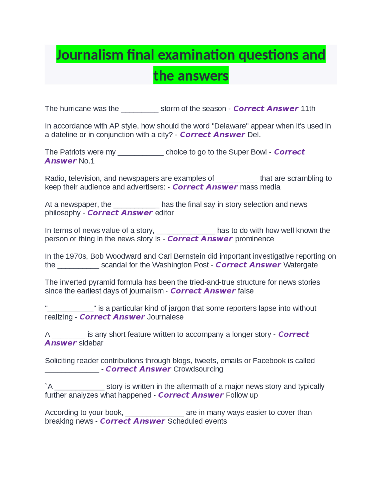 Journalism final examination questions and the answers | Exams ...