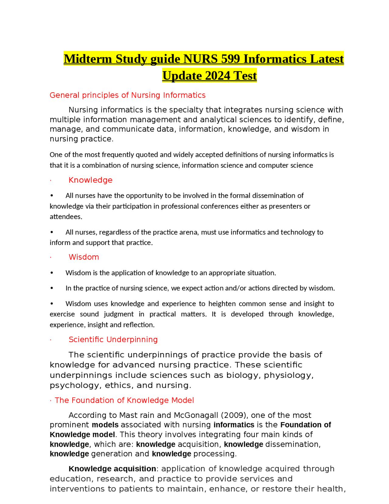 Midterm Study guide NURS 599 Informatics Latest Update 2024 Test ...