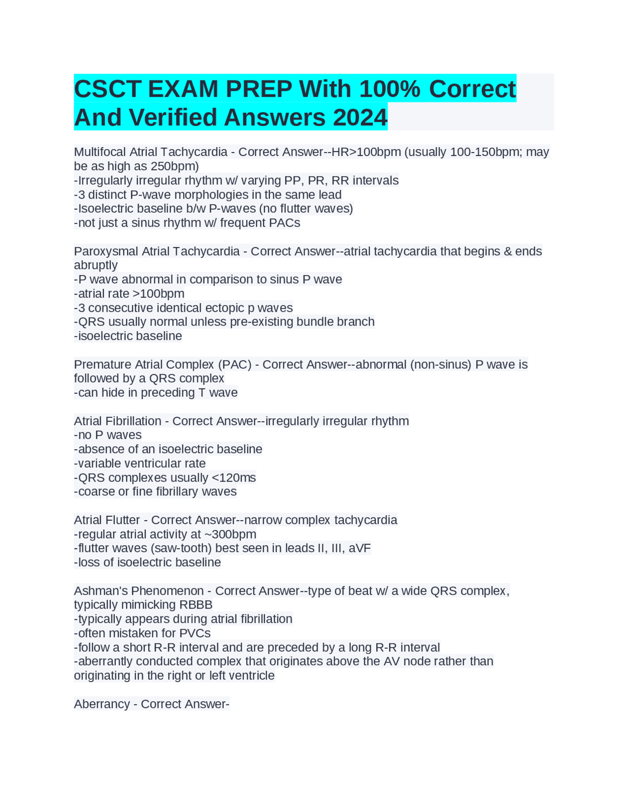 CSCT EXAM PREP With 100% Correct And Verified Answers 2024 | Exams ...