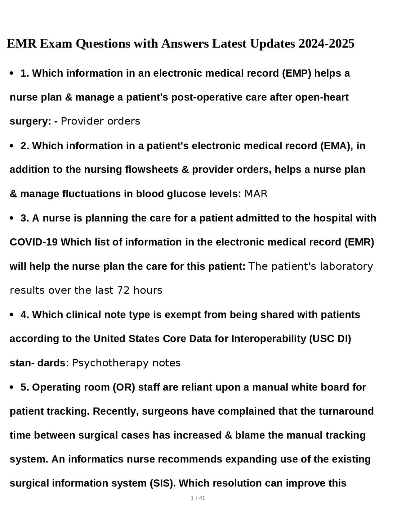 EMR Exam Questions with Answers Latest Updates 2024-2025 | Exams ...