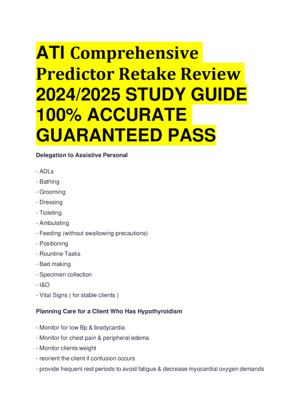 ATI Comprehensive Predictor Retake Review 2024/2025 STUDY GUIDE 100% ACCURATE GUARANTEED | Exams ...