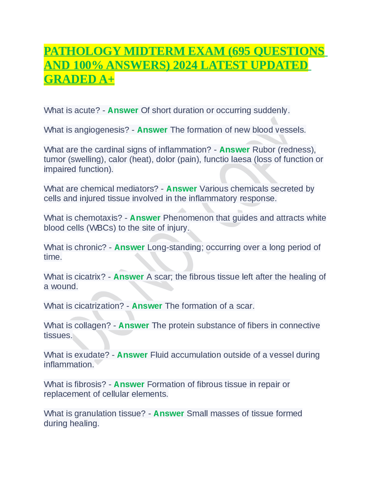 PATHOLOGY MIDTERM EXAM (695 QUESTIONS AND 100% ANSWERS) 2024 LATEST ...