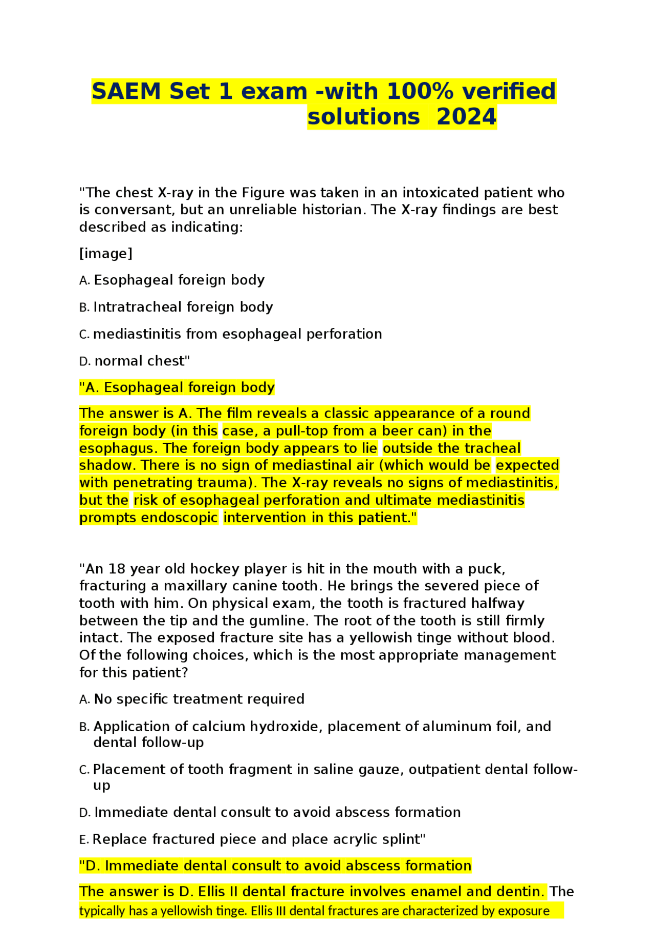 SAEM Set 1 exam -with 100% verified solutions 2024 | Exams Nursing | Docsity