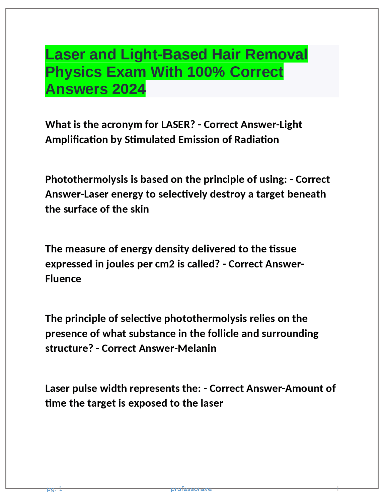 Laser and Light-Based Hair Removal Physics Exam With 100% Correct ...