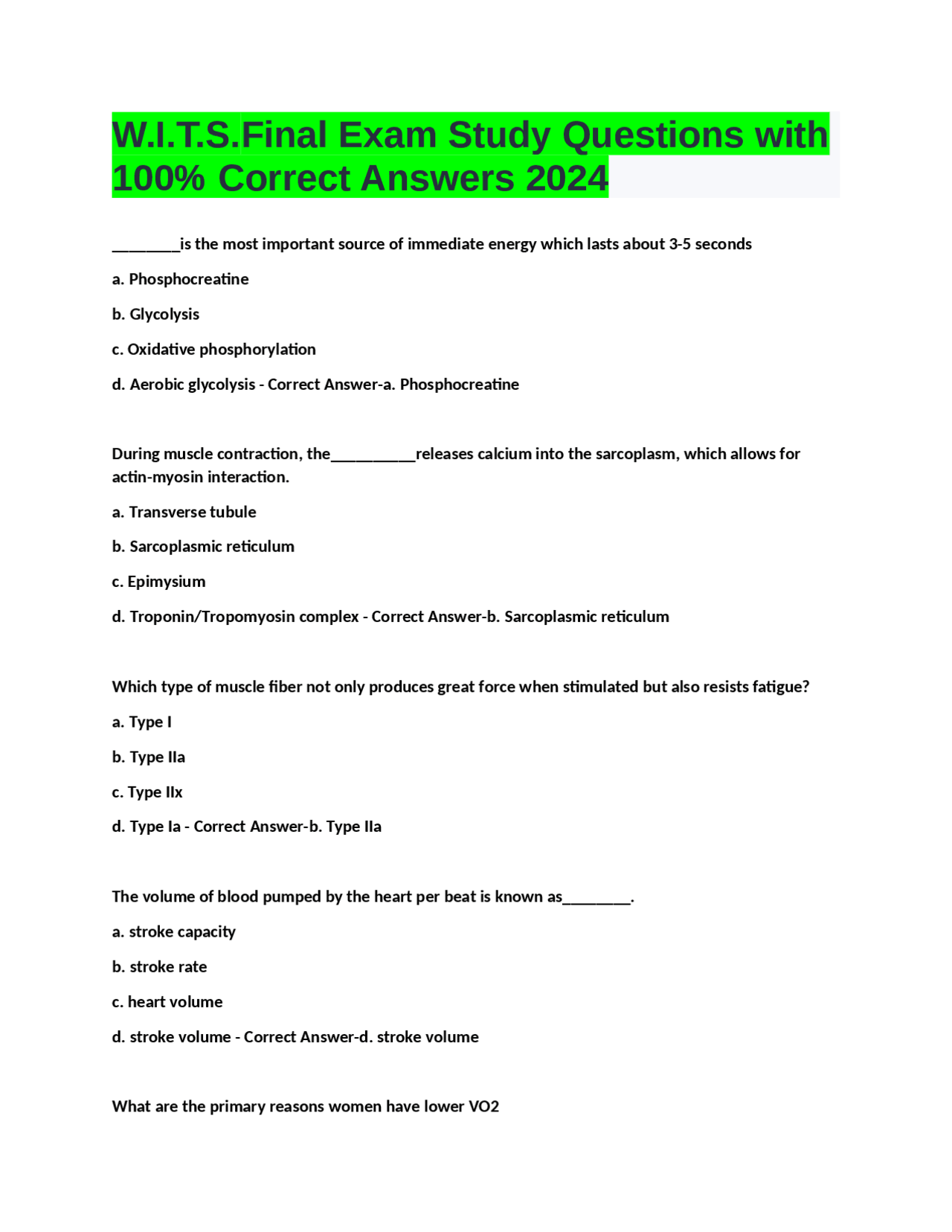 W.I.T.S.Final Exam Study Questions with 100% Correct Answers 2024 ...