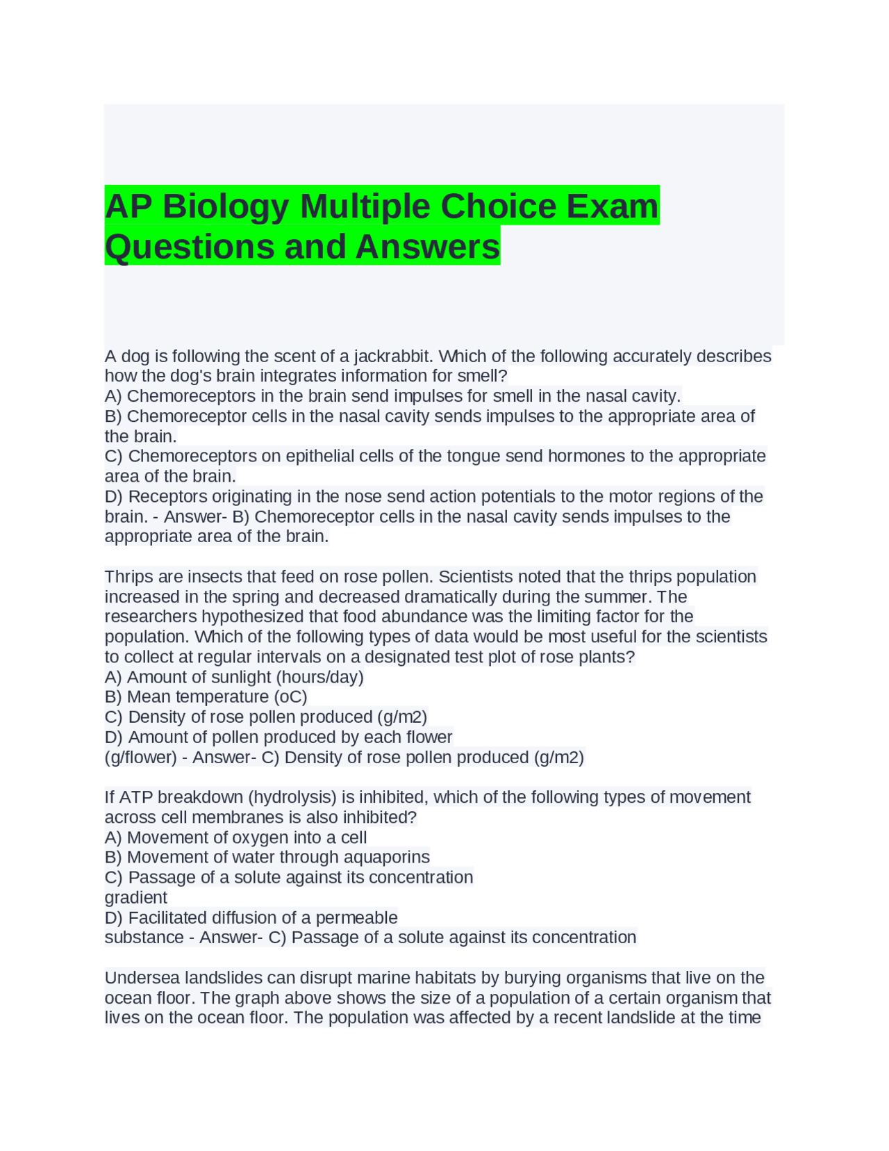 AP Biology Multiple Choice Exam Questions and Answers | Exams Advanced ...