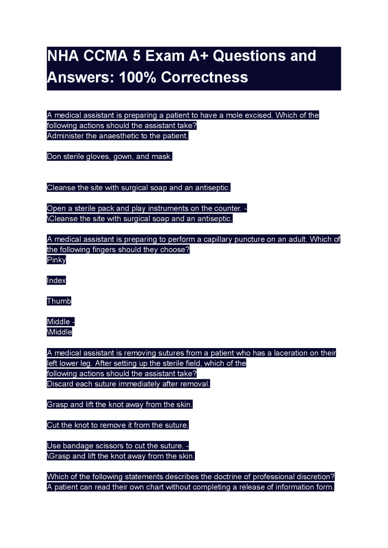 NHA CCMA 5 Exam A+ Questions and Answers: 100% Correctness | Exams ...